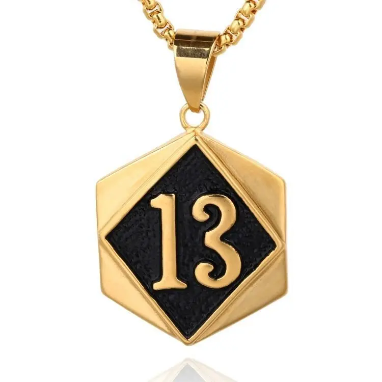 13 Lucky Number Pendant Men's Titanium Stainless Steel Letter Necklace