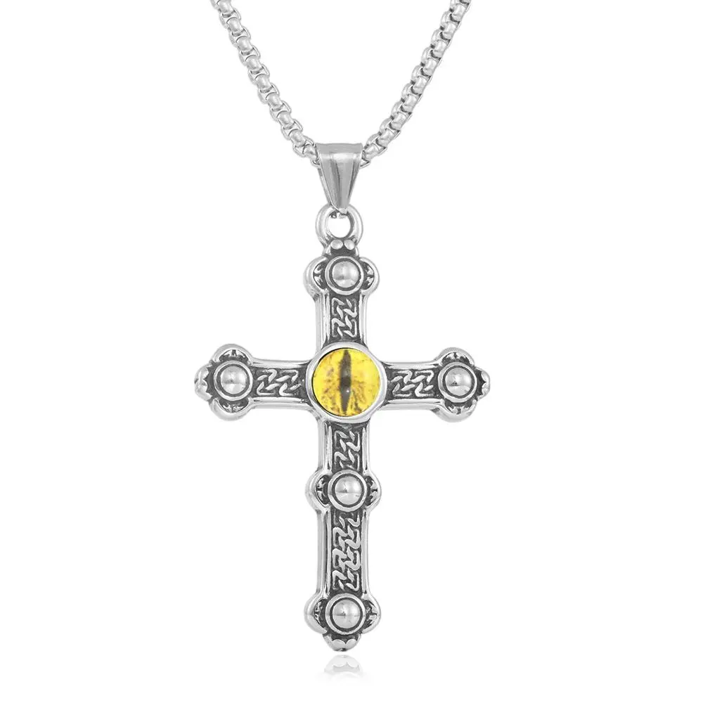 Stainless Steel Eye Cross Pendant Punk Necklace with Eye Design