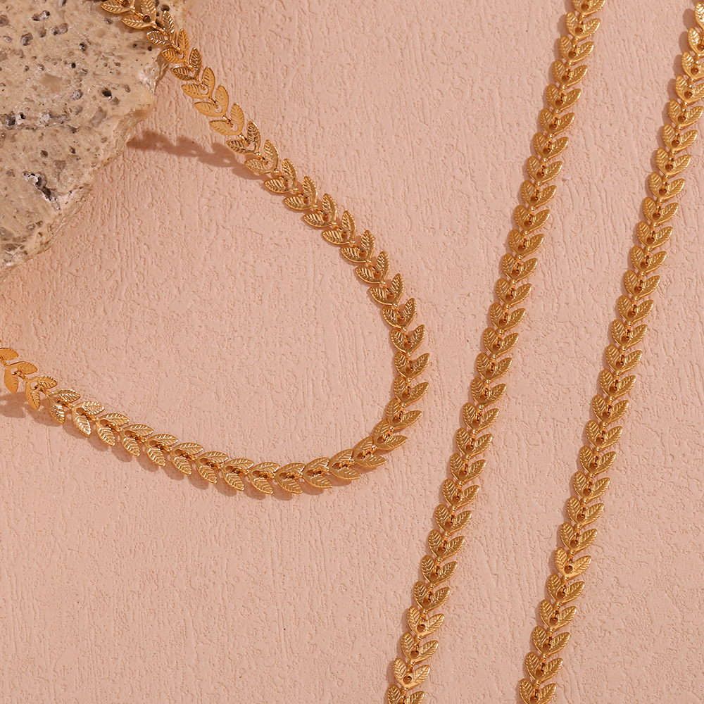 18K Gold Plated Stainless Steel Leaf and Fish Tail Chain Bracelet ...